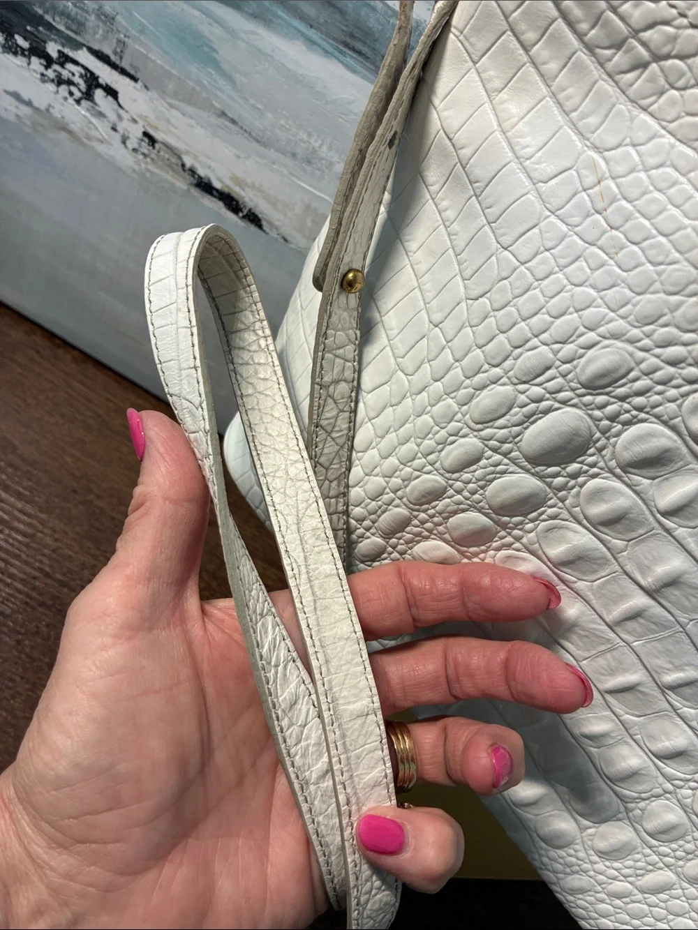 Brahmin | Bags | Brahmin White Crocembossed Satchel With Gold Hardware ...